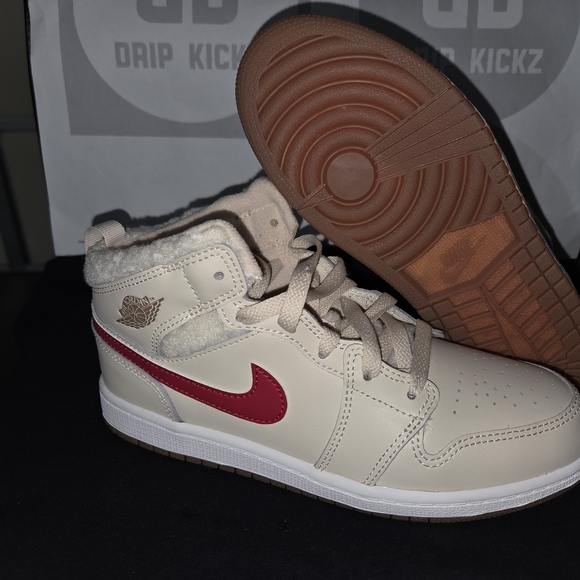 Nike | Shoes | Jordan Kids Cream And Red Hightop Sneakers | Poshmark